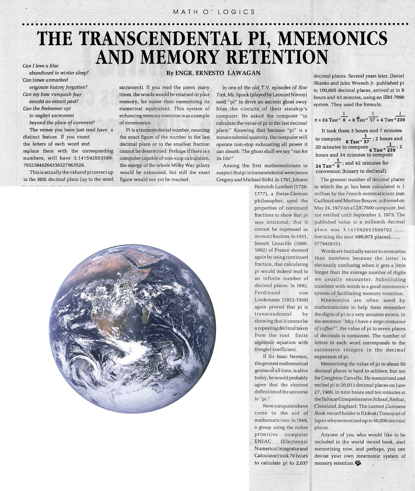ALAM MO BA 'TO? (Do You Know This?): The Transcendental Pi, Mnemonics ...