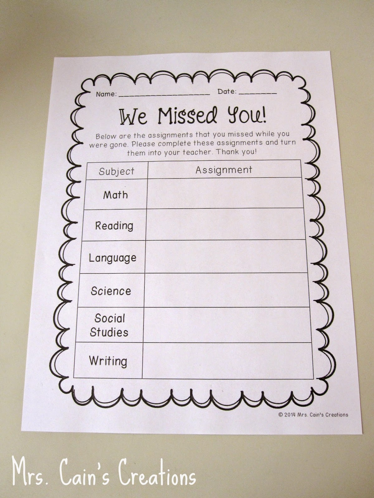 Mrs. Cain's Creations: You Oughta Know About...Managing Absent Work