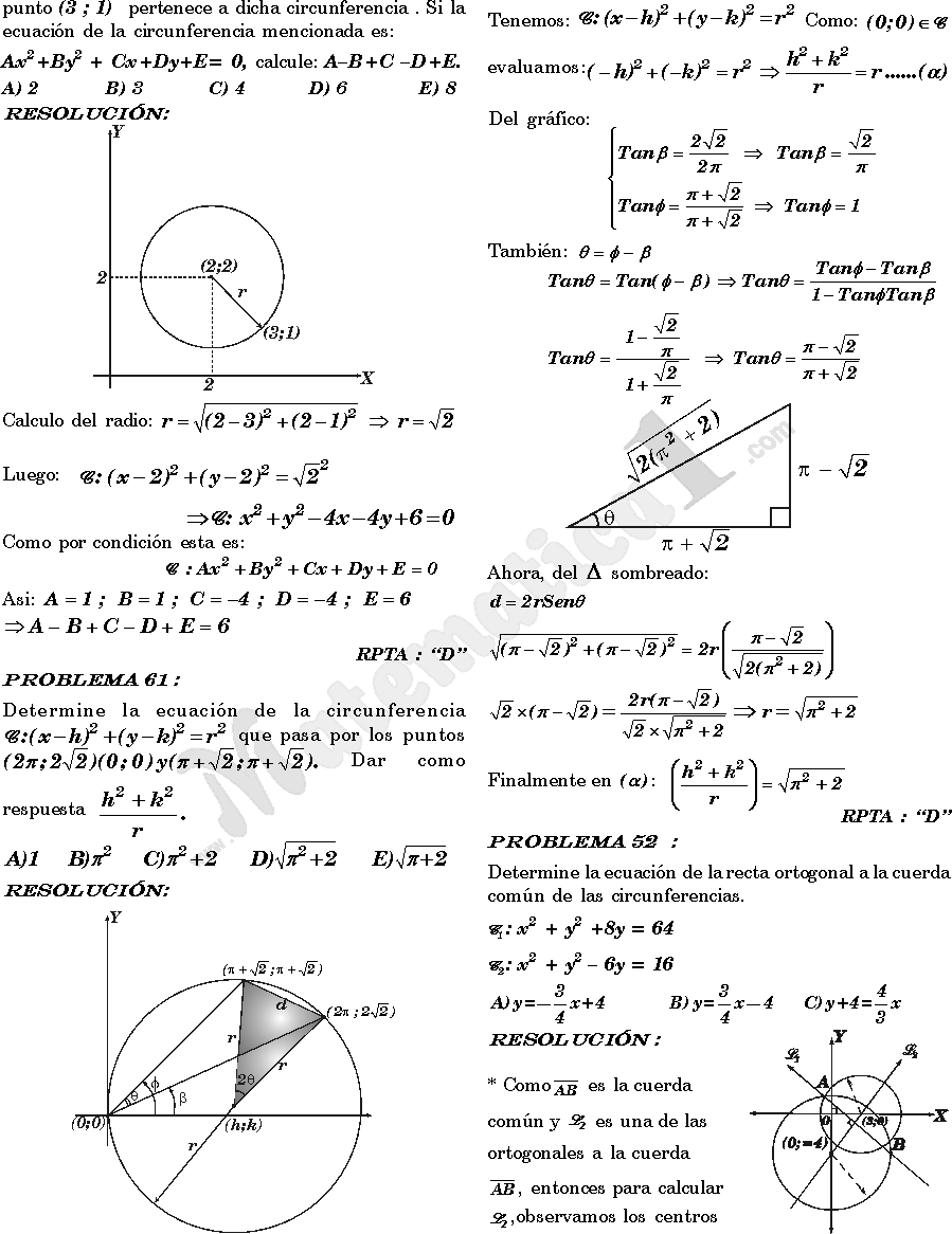 GEOMETRIA ANALITICA EJERCICIOS RESUELTOS DE TRIGONOMETRIA PREUNIVERSITARIA