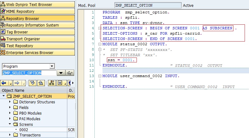 TECHSAP : Select-Option in Module Pool Program