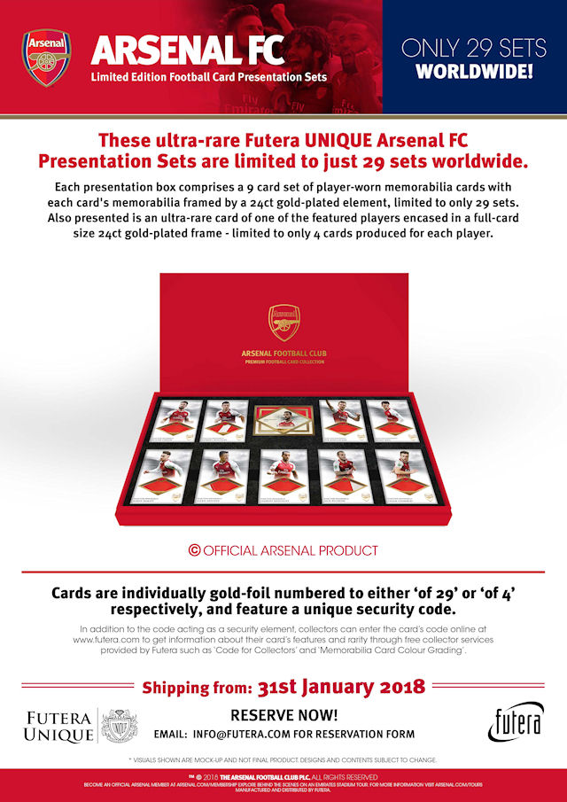Football Cartophilic Info Exchange: Futera - Arsenal FC Limited Edition ...