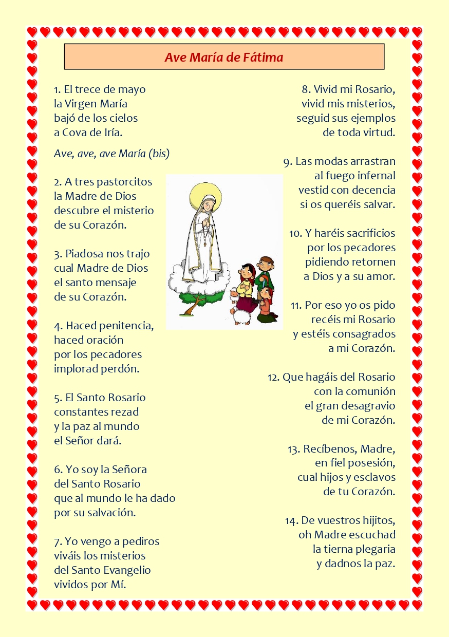Consagración a la Virgen - NIÑOS: LETRA del "Ave María de Fátima"