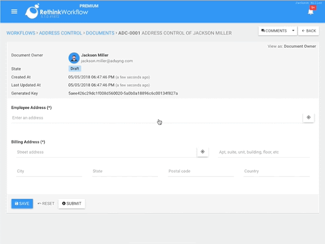 Rethink Workflow Support: Address Control