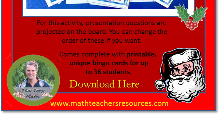 Christmas Bingo Activity - Free ~ TenTors Math Teacher Resources
