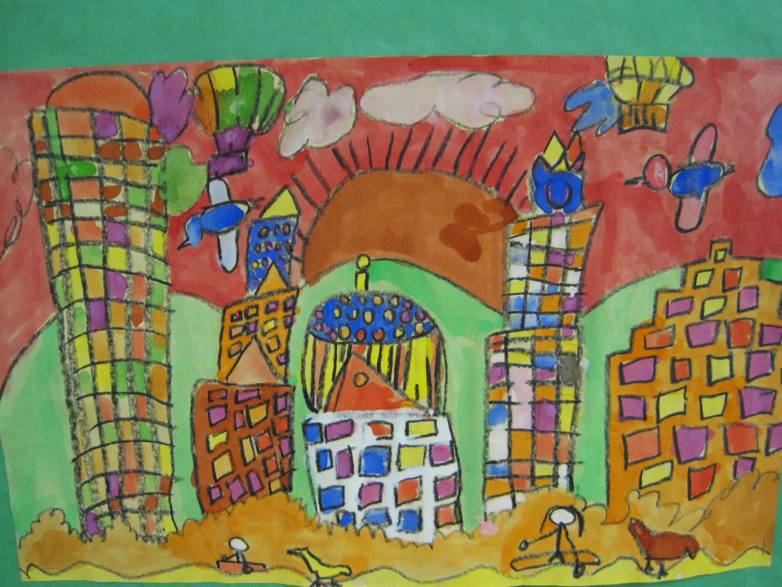 Zilker Elementary Art Class: 2nd Grade Cityscape Paintings