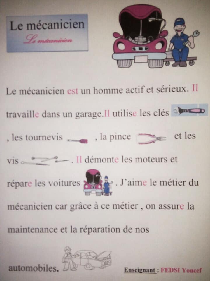 Modèles de productions écrites pour les élèves 6eme année "les métiers ...