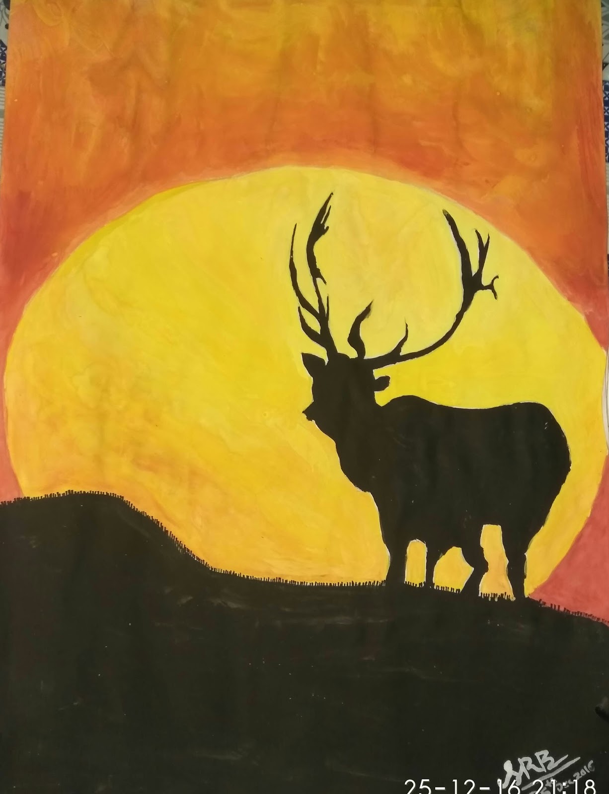 My Sunset with Deer painting 😃😃😃