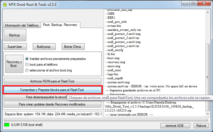 Lanix Ilium S106 ~ Crear Backup con PC mediante MTK Droid Tools