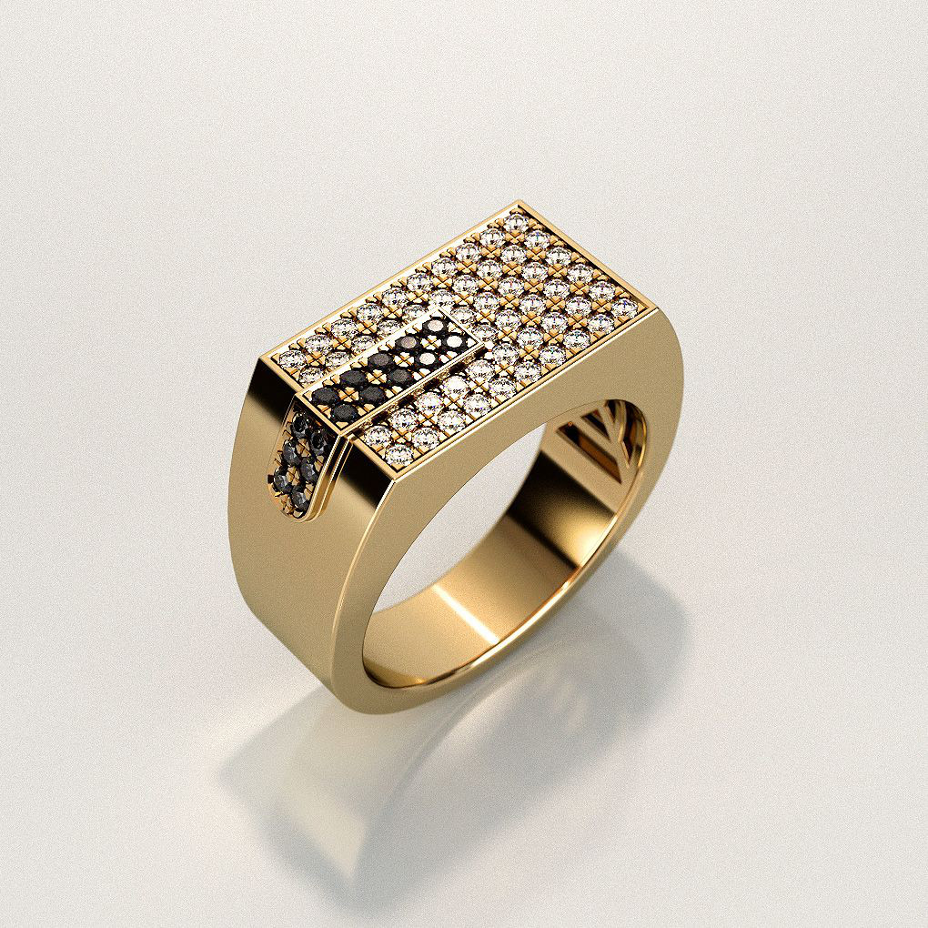 Gold.Art. 3D collection: Men's ring with two colors gemstones