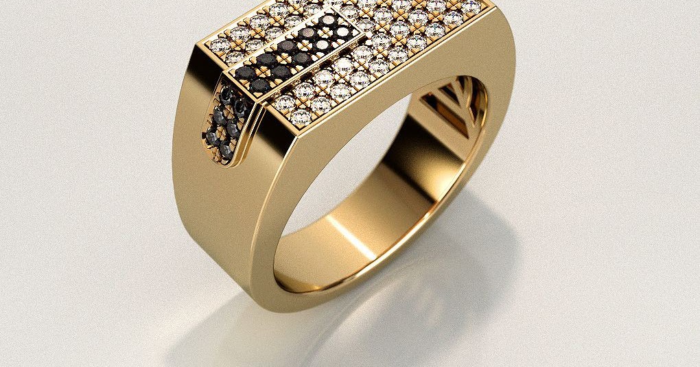 Gold.Art. 3D collection: Men's ring with two colors gemstones