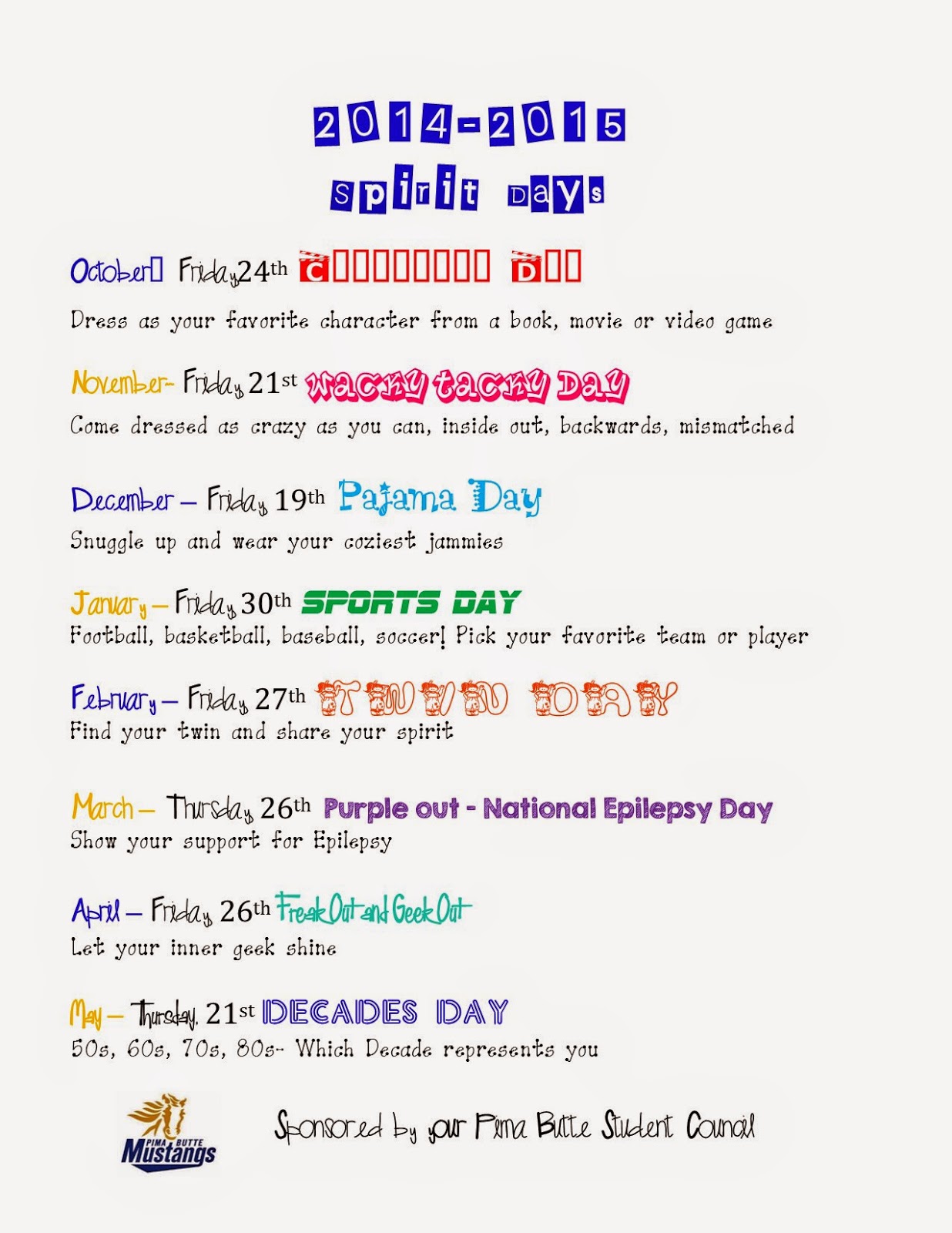 The Word in Third: Student Council Spirit Days