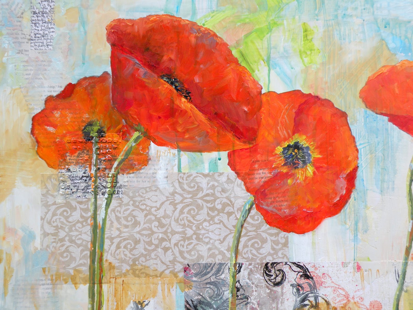 ART FOR LIFE: "POPPY CONVERSATIONS" ORIGINAL MIXED MEDIA POPPY PAINTING ...