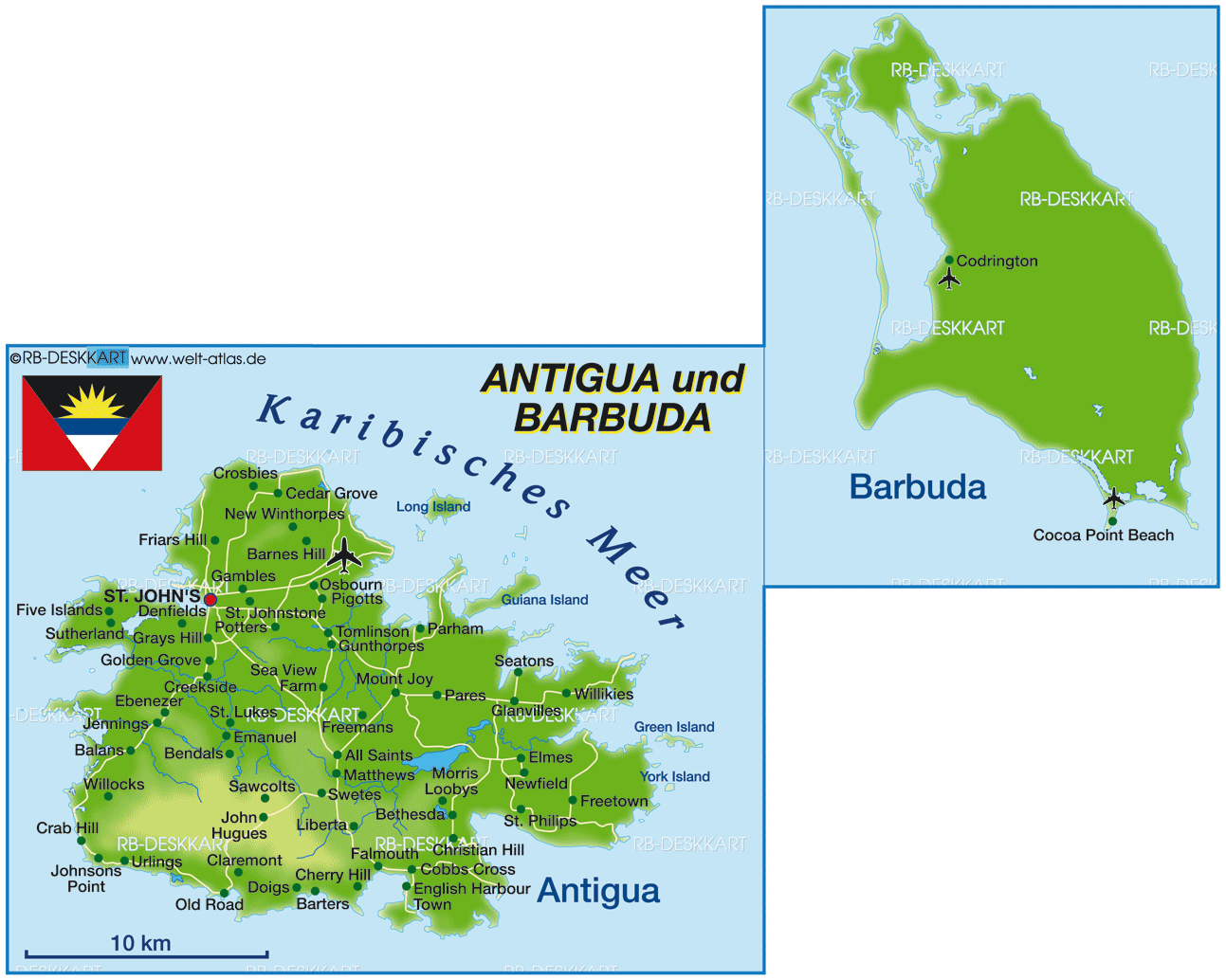 Antigua dan Barbuda - Peta geografis Antigua dan Barbuda - Geografia Total™