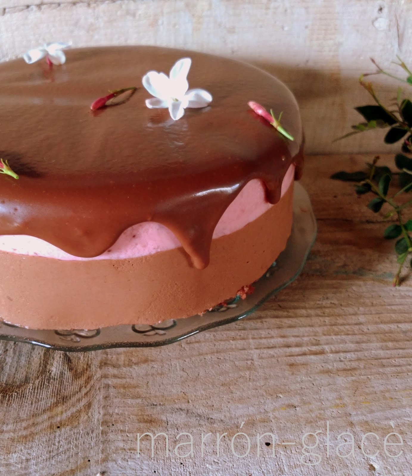 marronglacè: Tarta mousse de chocolate y fresas (sin azúcar)