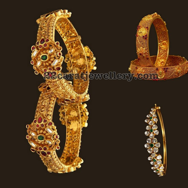 Antique and Pachi Bangles with Gemstones - Jewellery Designs