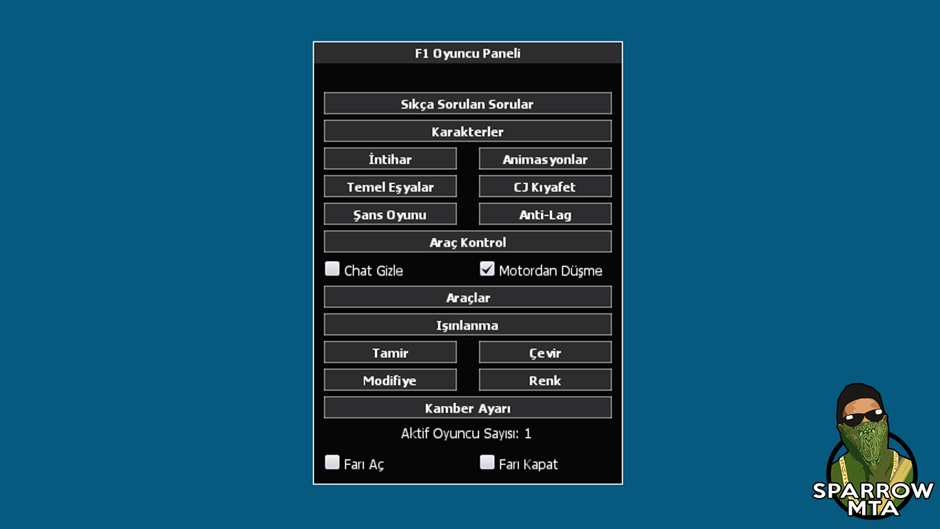 MTA SA Siyah F1 Freeroam Paneli Script