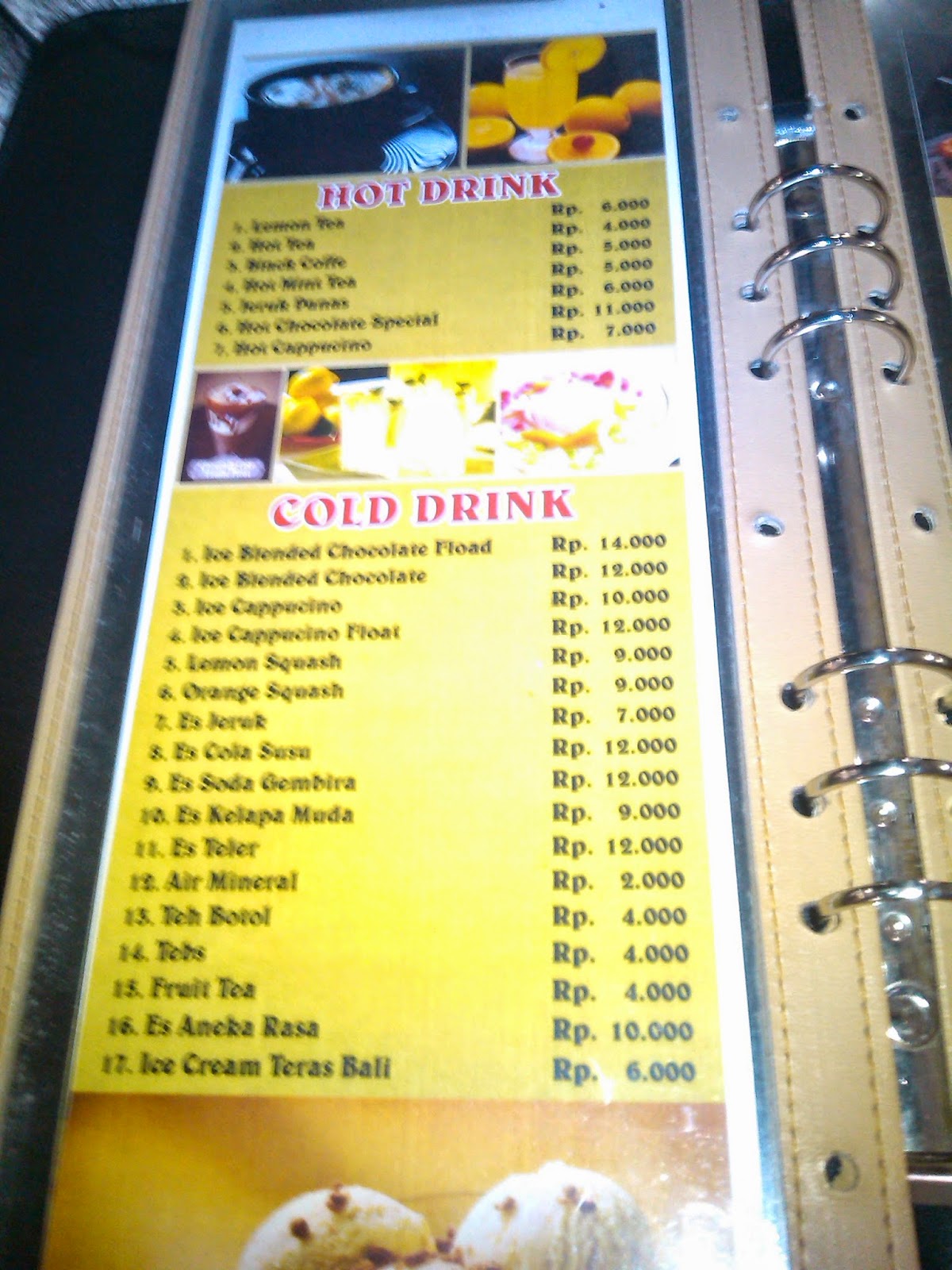 Menu Utama Rumah Makan Teras Bali Pekalongan ~ Marketing & Sales