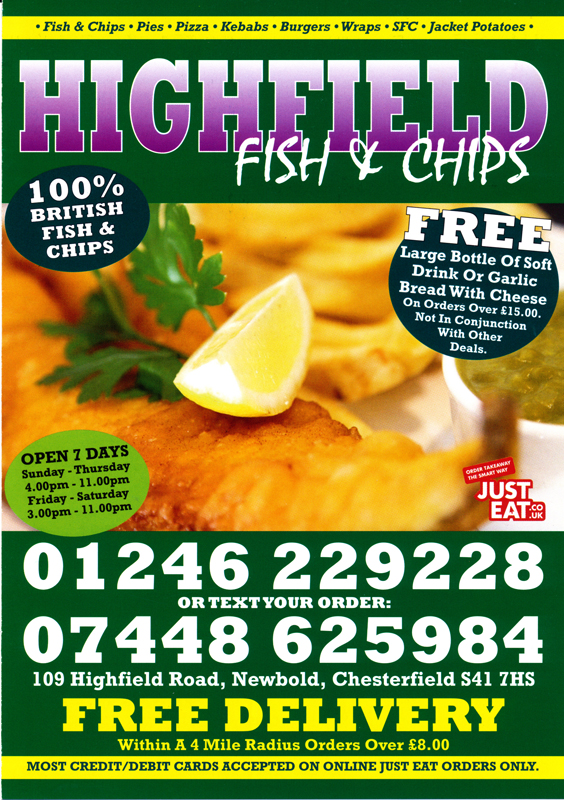 Museum of Takeaway Menu Art: Highfield Fish & Chips Chesterfield 2016