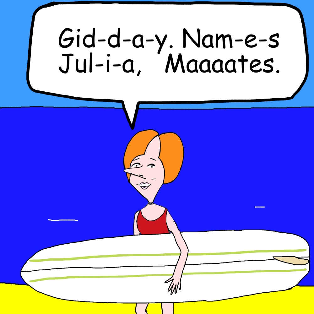 laberal: Julia (Gillard) learns to speak Queensland. Cartoon.