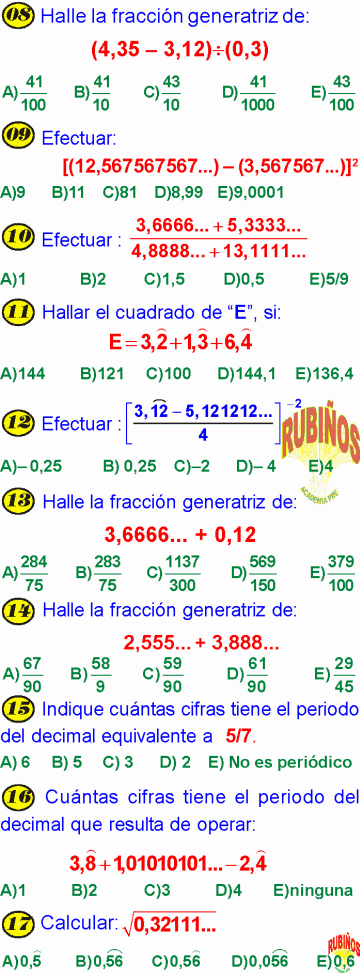 FRACCION GENERATRIZ EJEMPLOS Y EJERCICIOS RESUELTOS