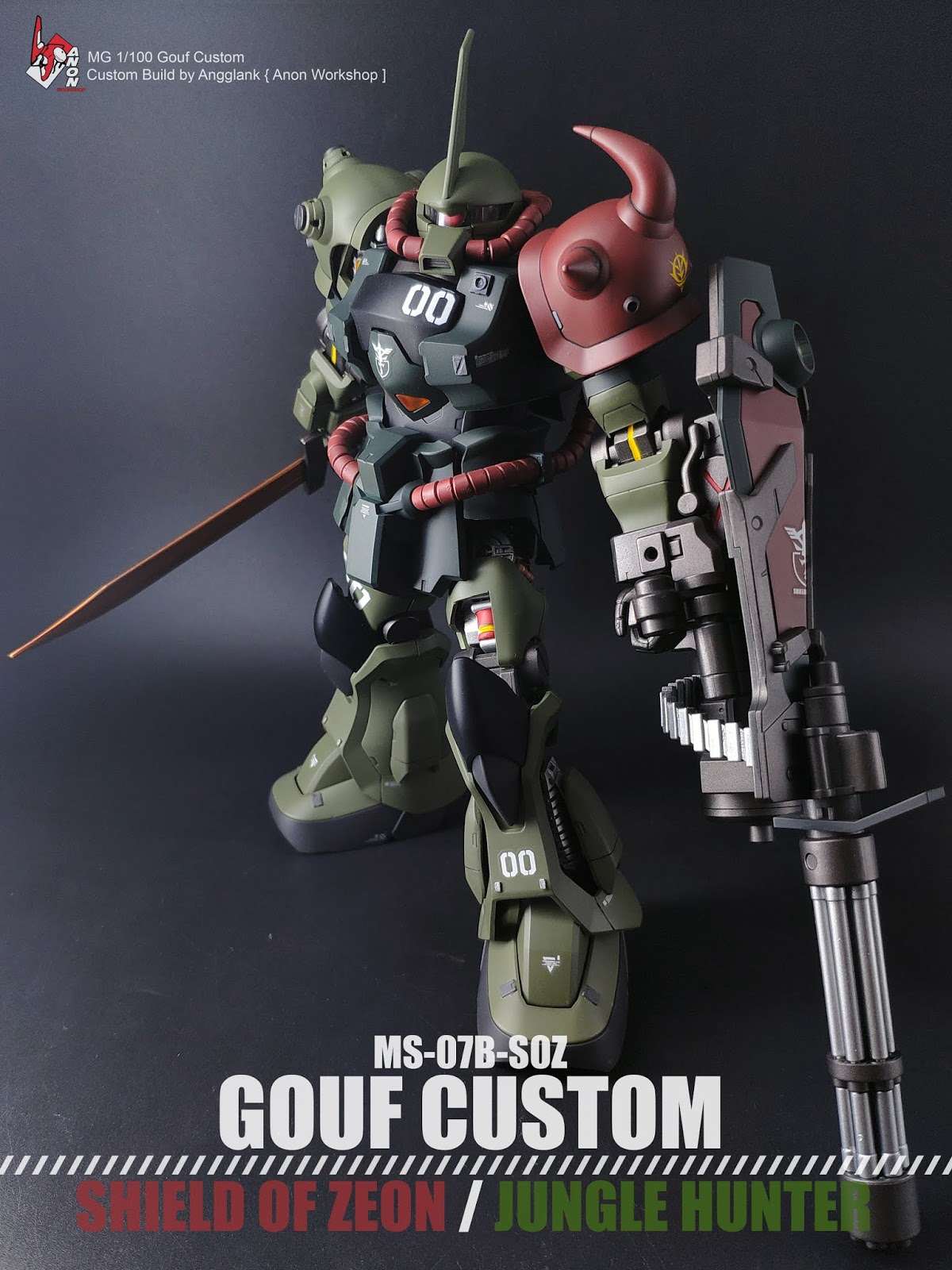 Custom Build: MG 1/100 MS-07B-S0Z GOUF Custom | Shield of Zeon / Jungle ...