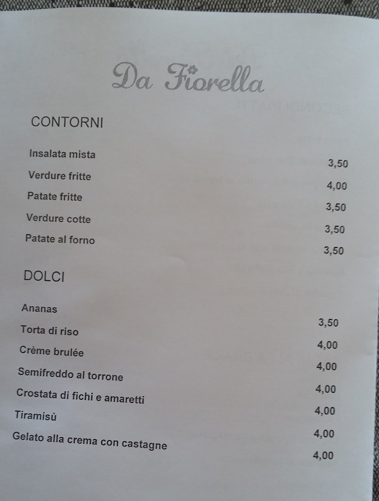 Menu e Prezzi: Ristorante da Fiorella a Ortonovo (SP)