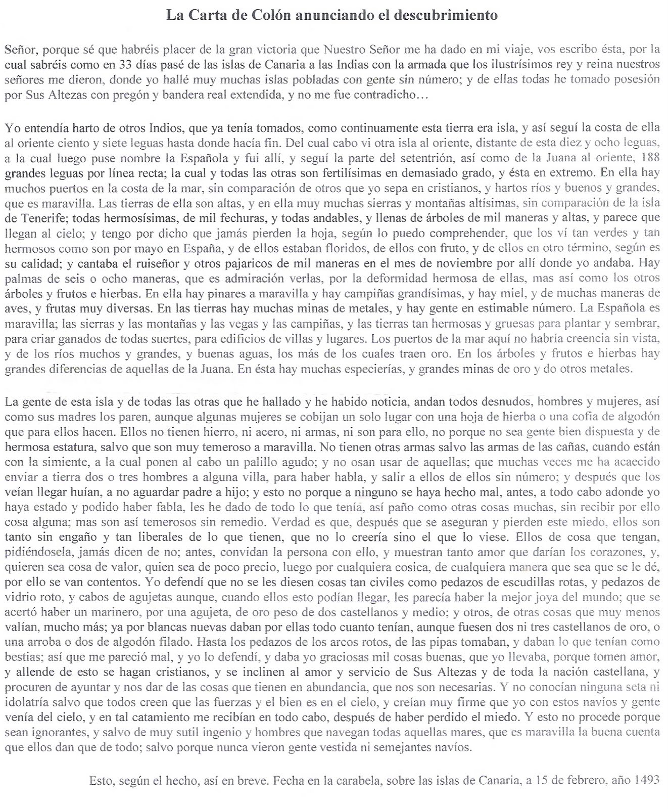 Literatura Latinoamericana y del Caribe I: Carta de Cristobal Colón ...