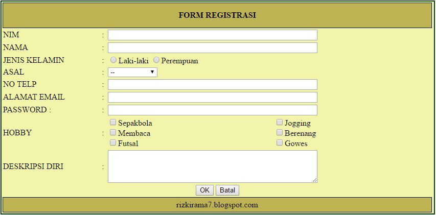 Tugas 1 : Cara Membuat Form Registrasi HTML