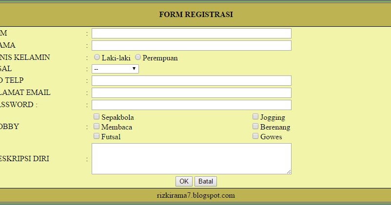 Tugas 1 : Cara Membuat Form Registrasi HTML