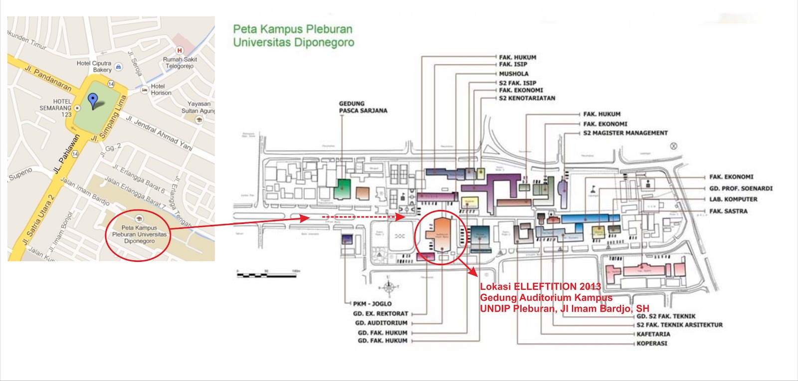 Gambar Peta Lokasi Kampus S1 Teknik Elektro UNDIP Tembalang (Lokasi ...