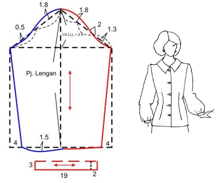 POLA BLUS DENGAN KERAH SETENGAH TEGAK ~ Kursus Menjahit