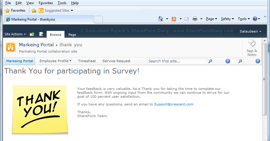 SharePoint Survey - Redirect to Thank You Page on Finish - SharePoint Diary