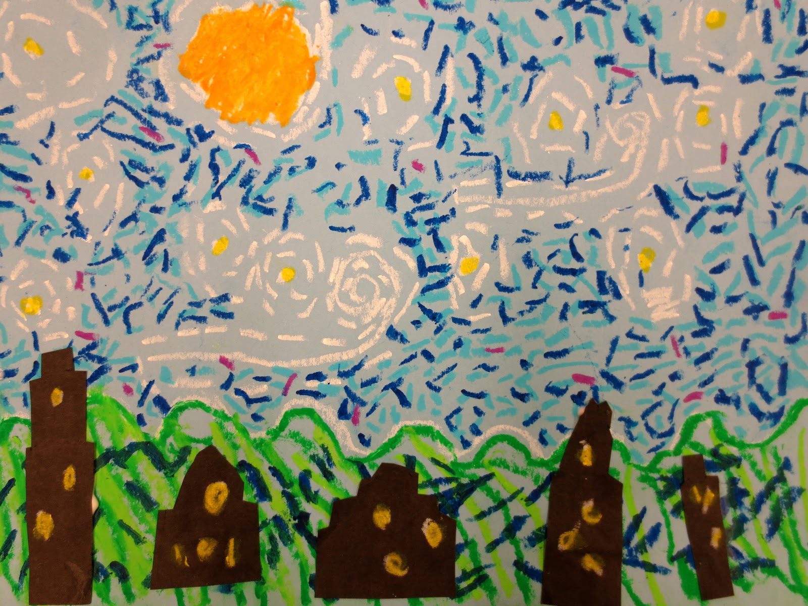 Zilker Elementary Art Class: 1st Grade Starry Night Over Austin