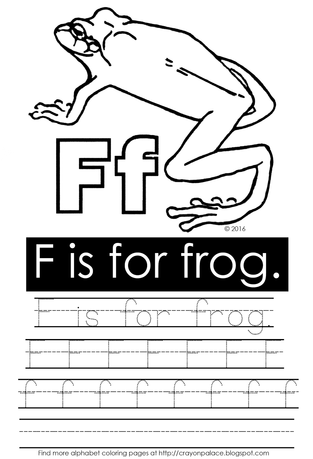 Crayon Palace: "F is for frog" alphabet coloring page