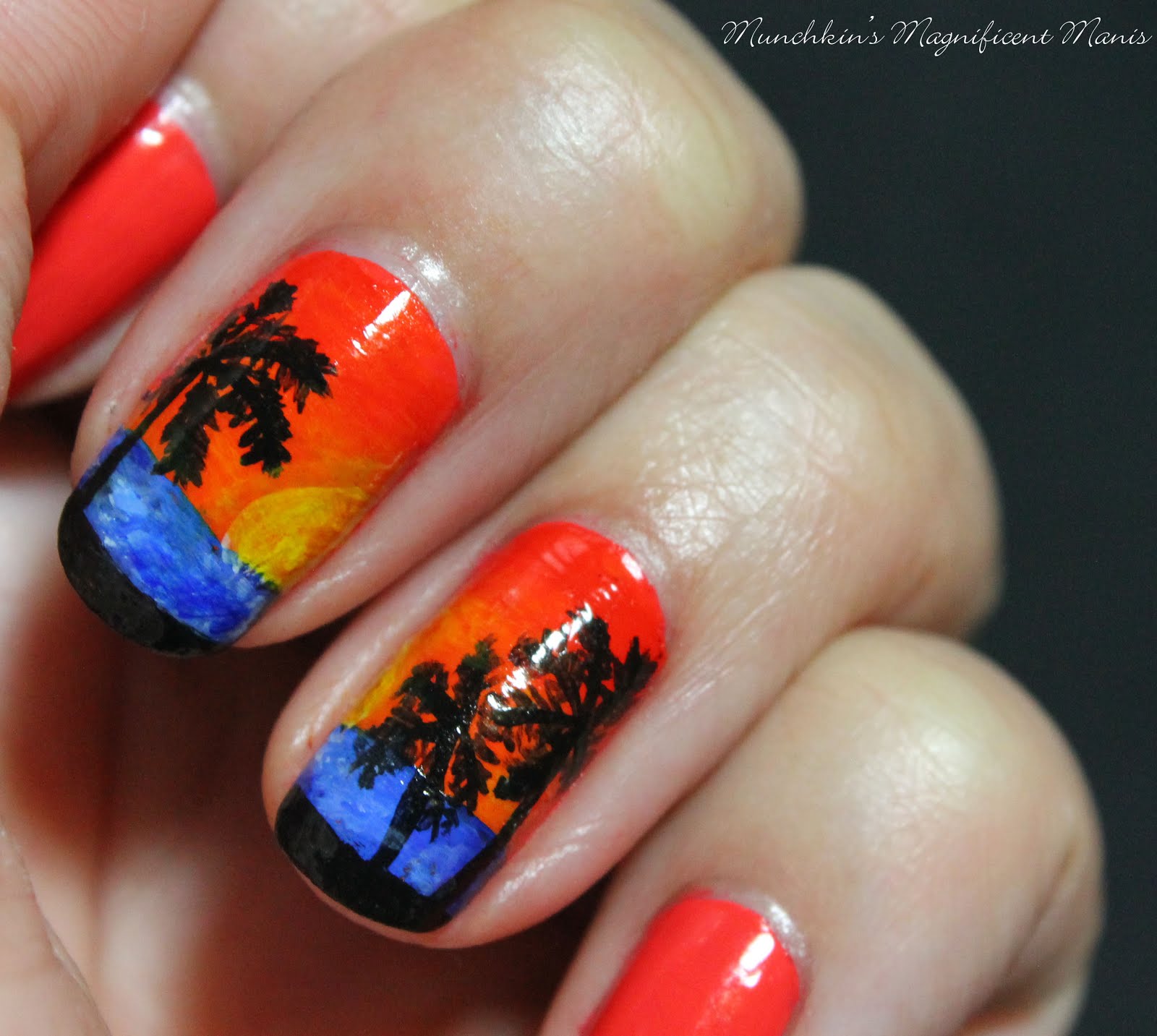 Munchkin’s Magnificent Manis: Tropical Sunset- Tropical Nail Design