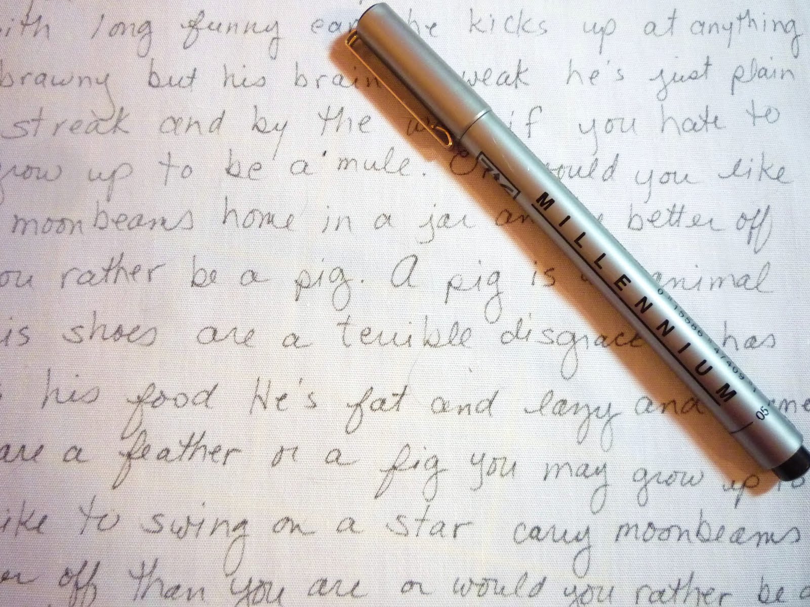 Moonbeams in a Jar: Handmade handwriting fabric (in small doses)