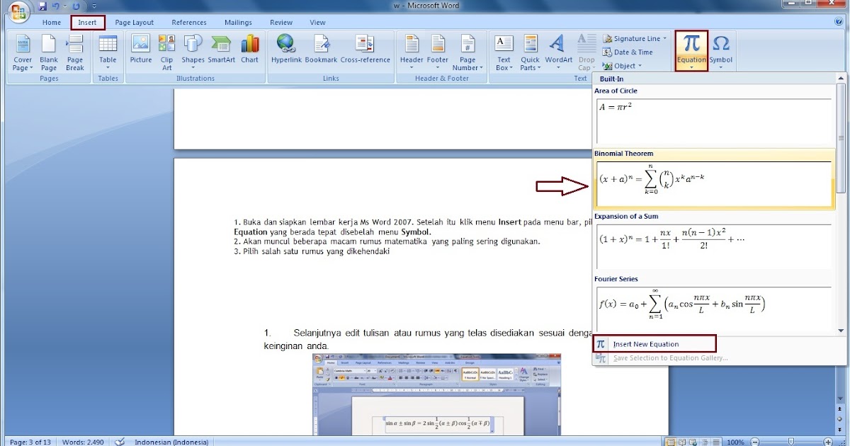 Cara Menulis Rumus Matematika Di Word 2007 - Belajar Microsoft Word