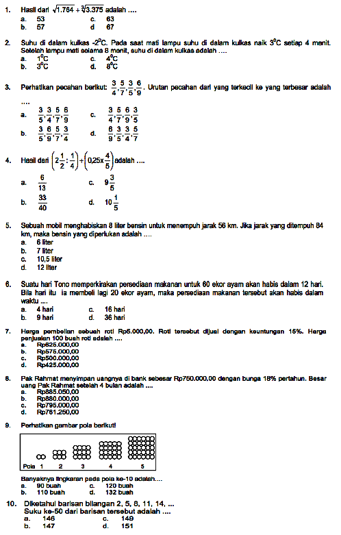 Latihan Soal Matematika SMP untuk Ujian Nasional | Contoh Soal Matematika