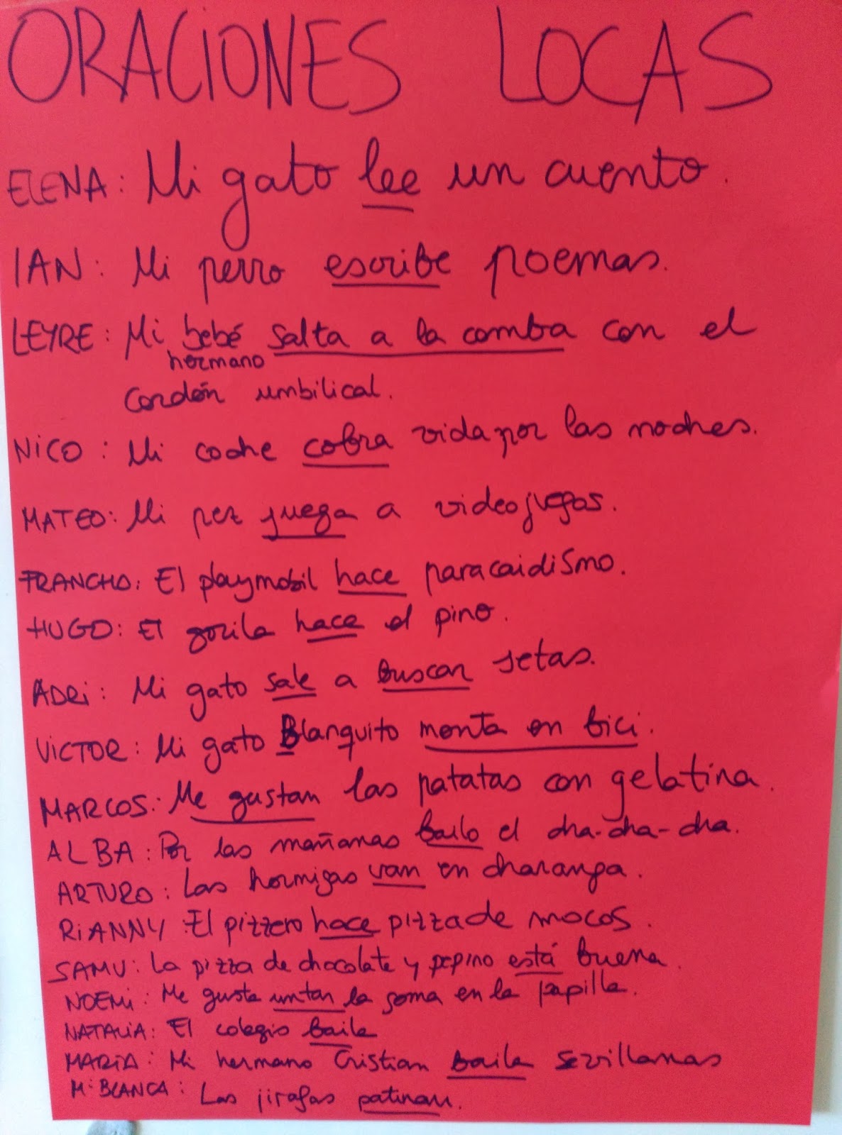 PRIMER CICLO: ORACIONES LOCAS 2º B