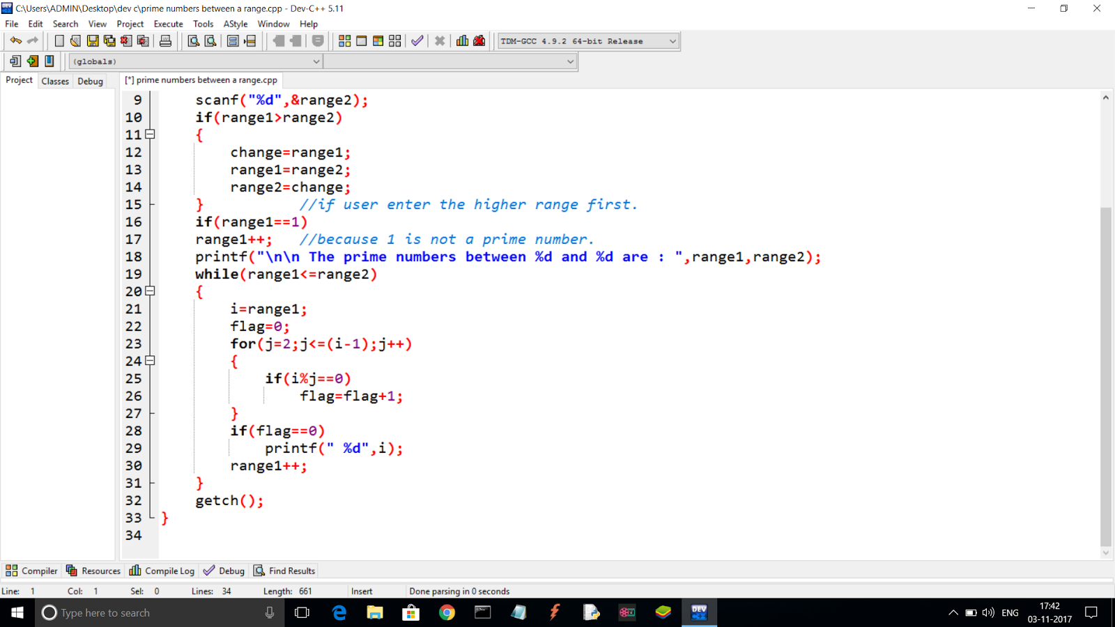 C Program To Find Prime Numbers Between A Range