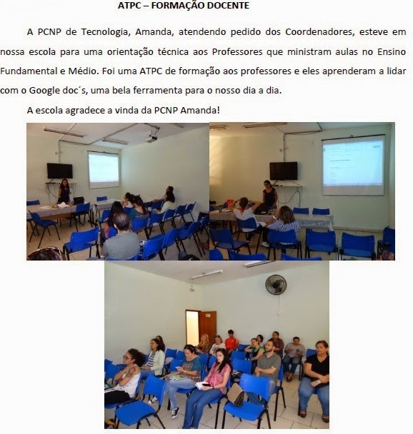 E. E. Profª Albertina Fortarel : ATPC - Formação Docente