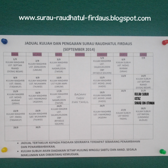 Surau Raudhatul Firdaus: September 2014