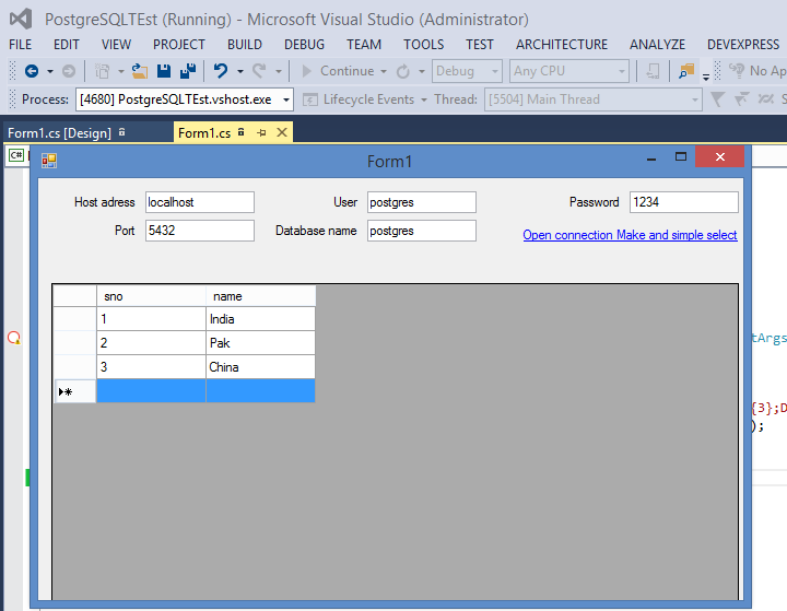 Connecting to postgresql on Visual Studio,postgresql with C sharp