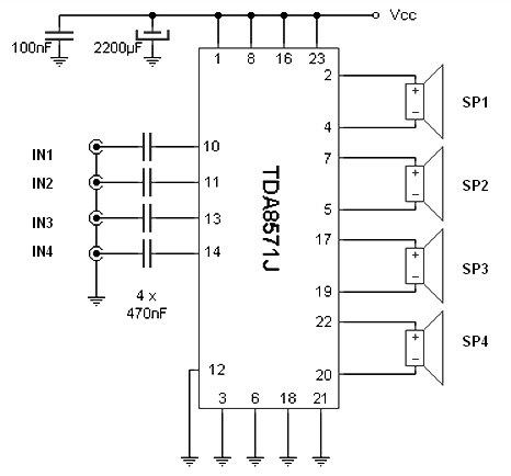 * Eletrônica Átomo: Esquema amplificador 40W com TDA8571J.