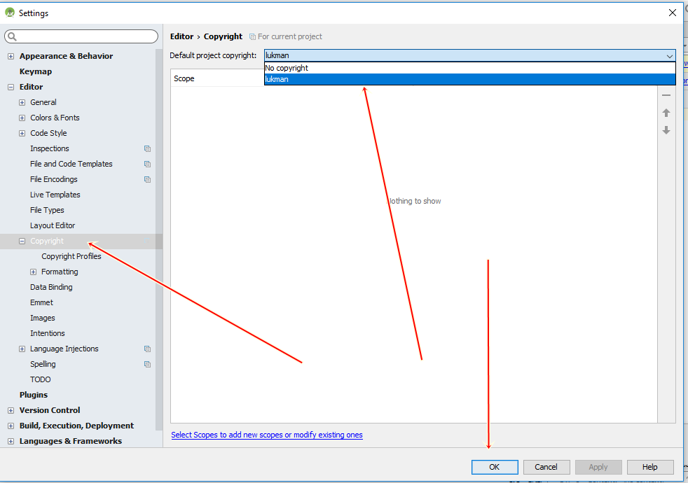 how to add copyright in android studio