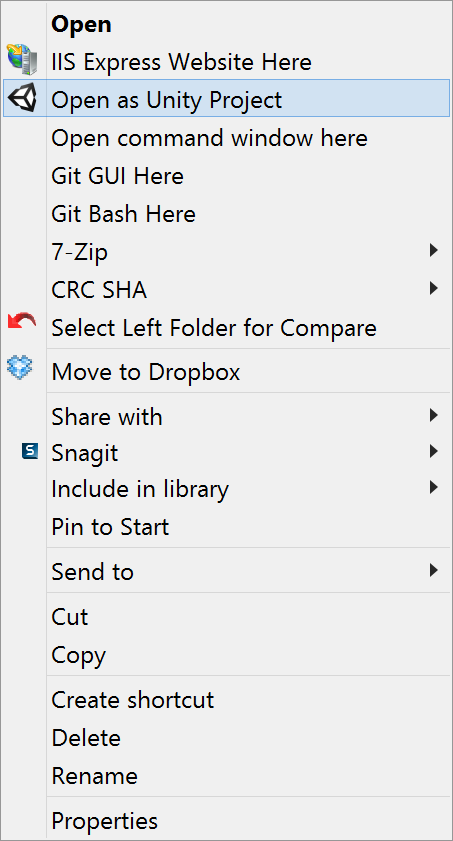 Open Unity 5 project with right-click on folder - Unity Shark