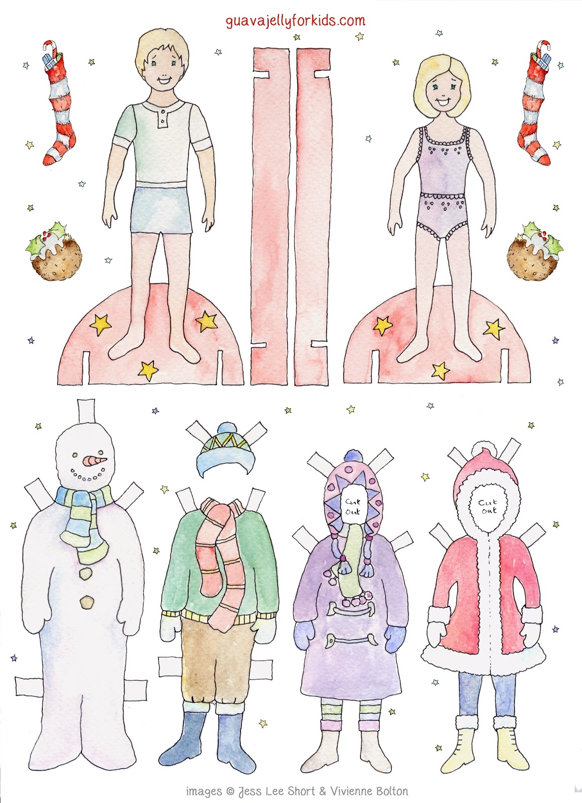 guavajellyforkids: christmas cut out dolls