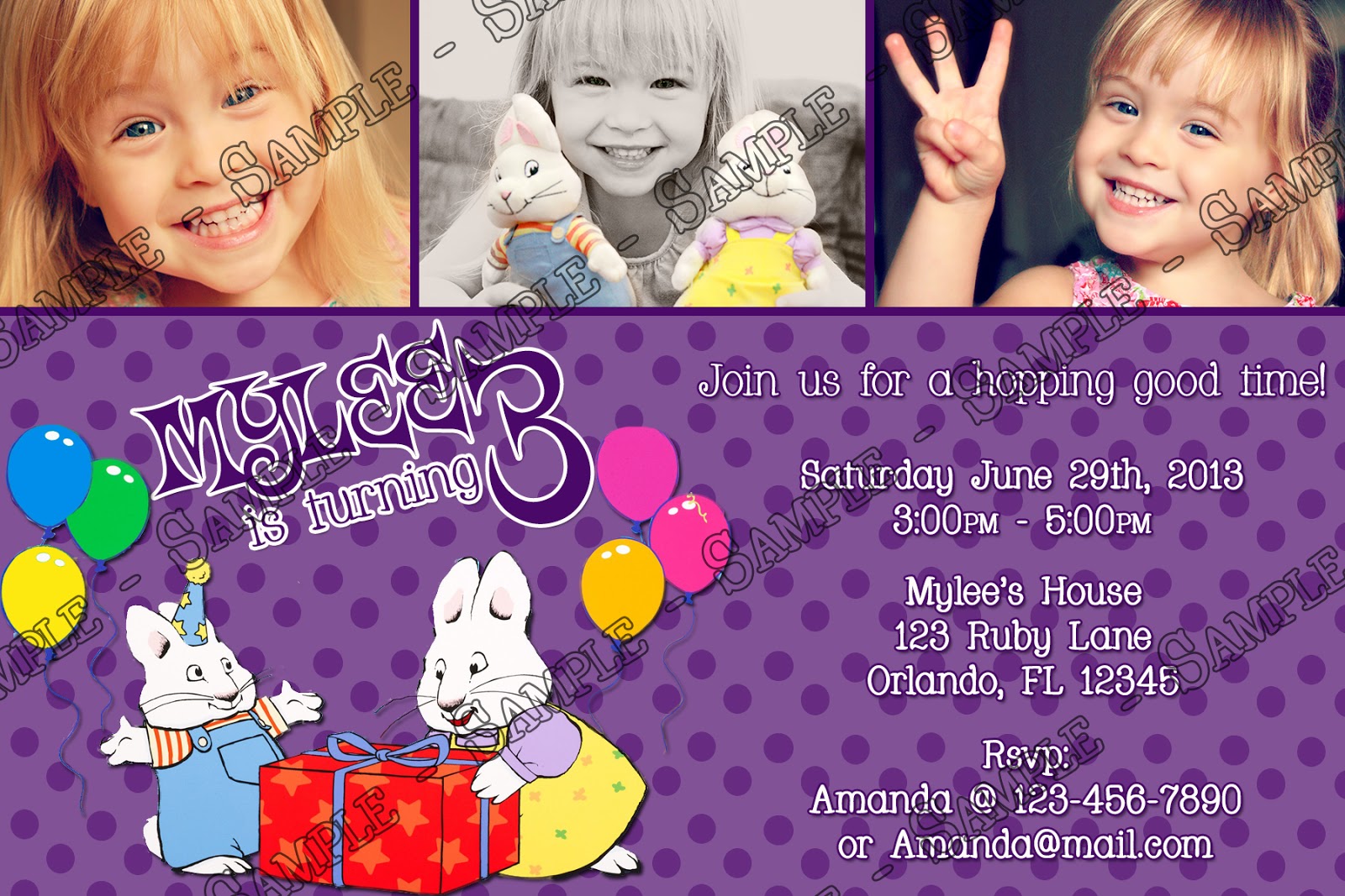 Novel Concept Designs: Max and Ruby Birthday Invitation and Thank You Card
