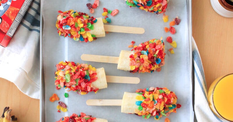 Fruity Pebbles and Banana Breakfast Pops | The Two Bite Club