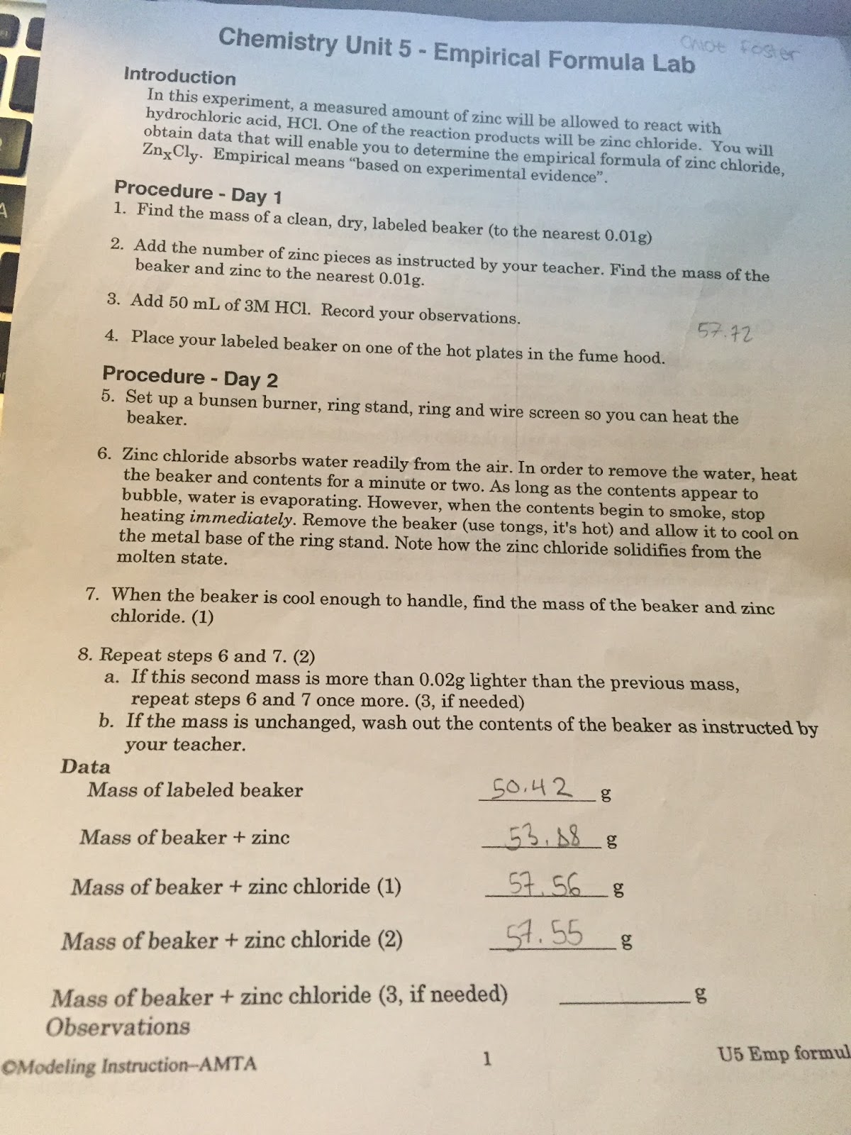 Empirical Formula Lab